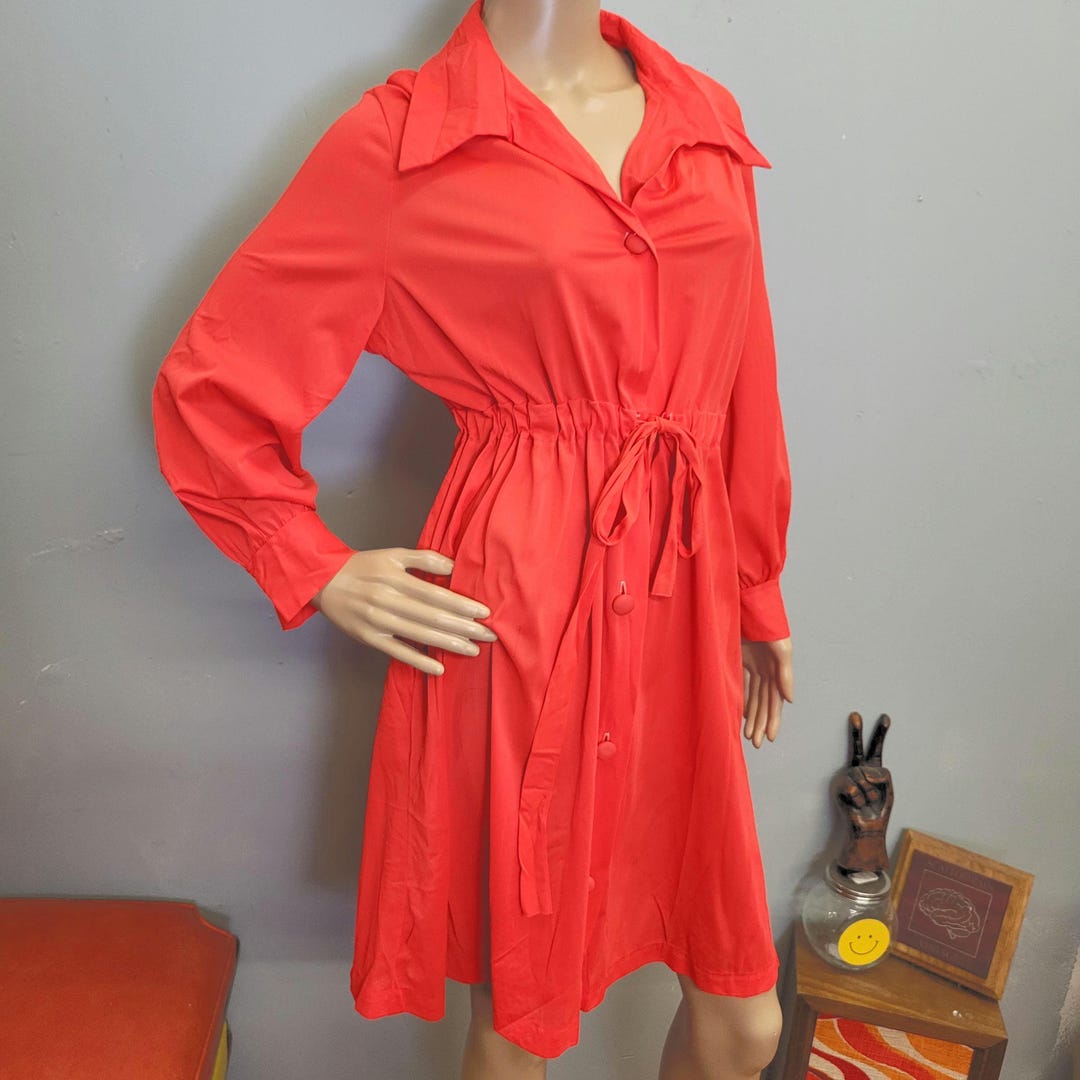 Vtg 70s SILKY Corall BELTED DRESS : Vintage Sears Perma Prest Collared ...