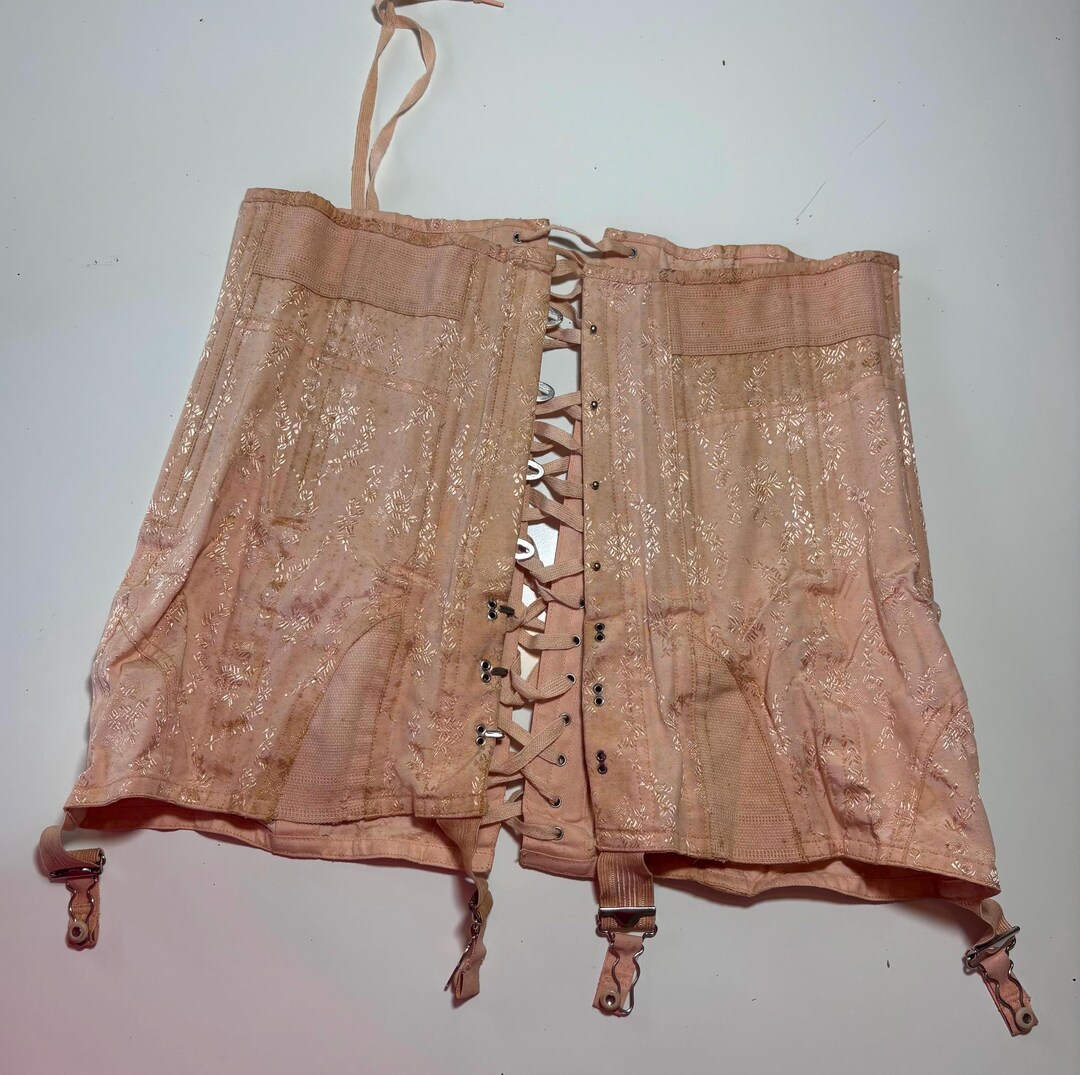 Vtg 40s WOMENS GARTER BELT Vintage Size 34 Blush Pink Lace up Boned ...