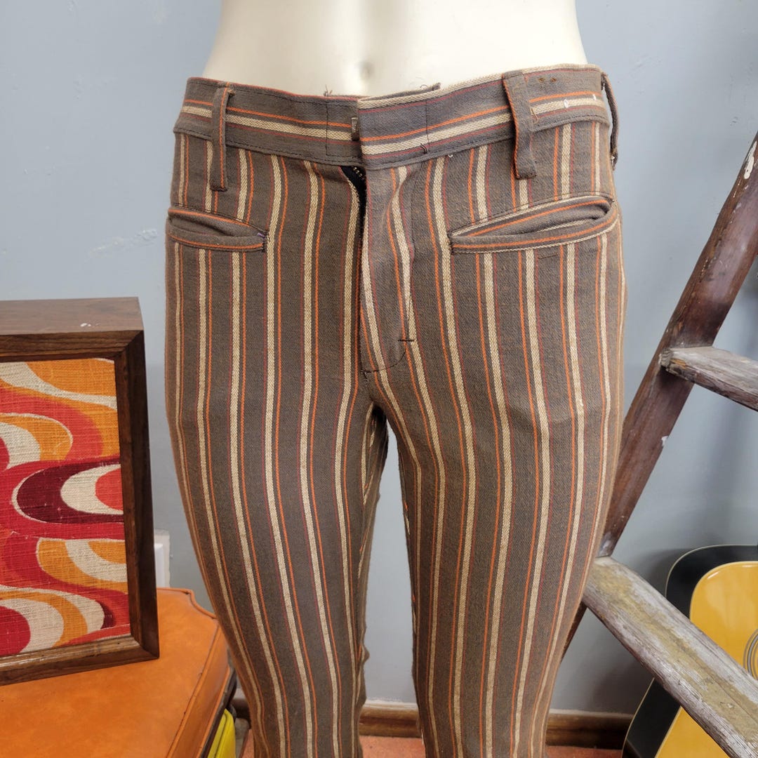 Vtg 70s RETRO STRIPED FLARES // Vintage Small 26 Tads Flare Funky Pants ...