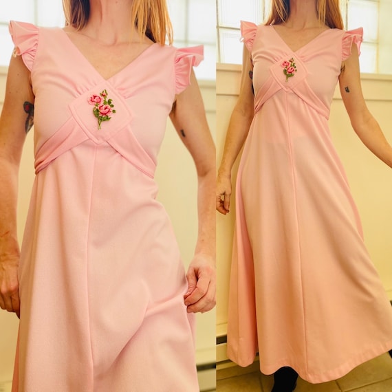 vtg 1970s VALENTINES DAY SWEETHEART dress // 70s Flut… - Gem