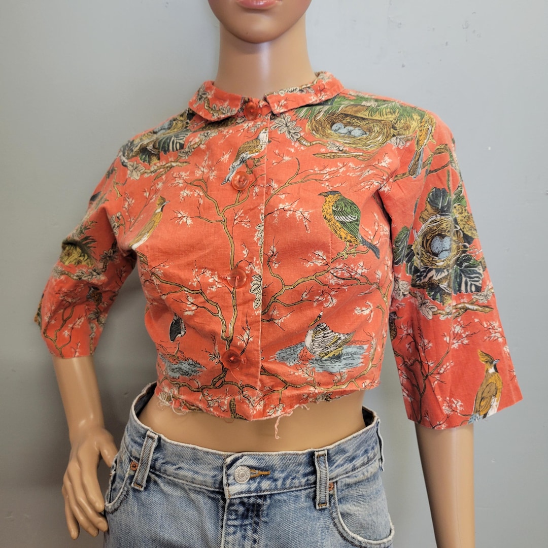 Vtg 50s BIRD PRINT BLOUSE : Vintage Country Clothes by Serbin Small ...
