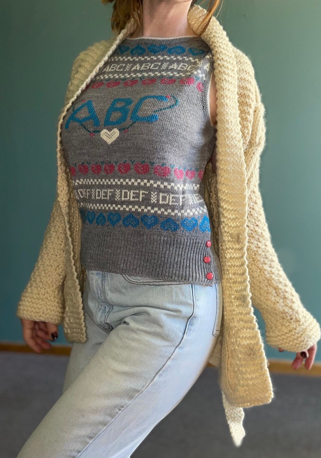 Vtg 80s Abcs TEACHER STYLE Sweater Vest // Vintage Pastel Pink Fairy ...