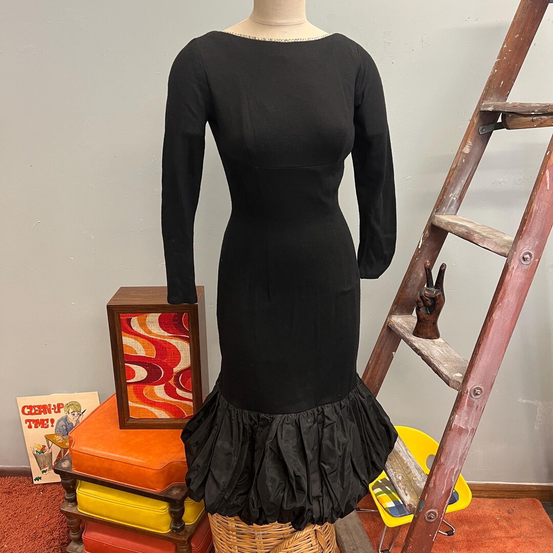 Vtg 60s BLACK MERMAID DRESS // Vintage Alco Junior Size 13 Low Back ...