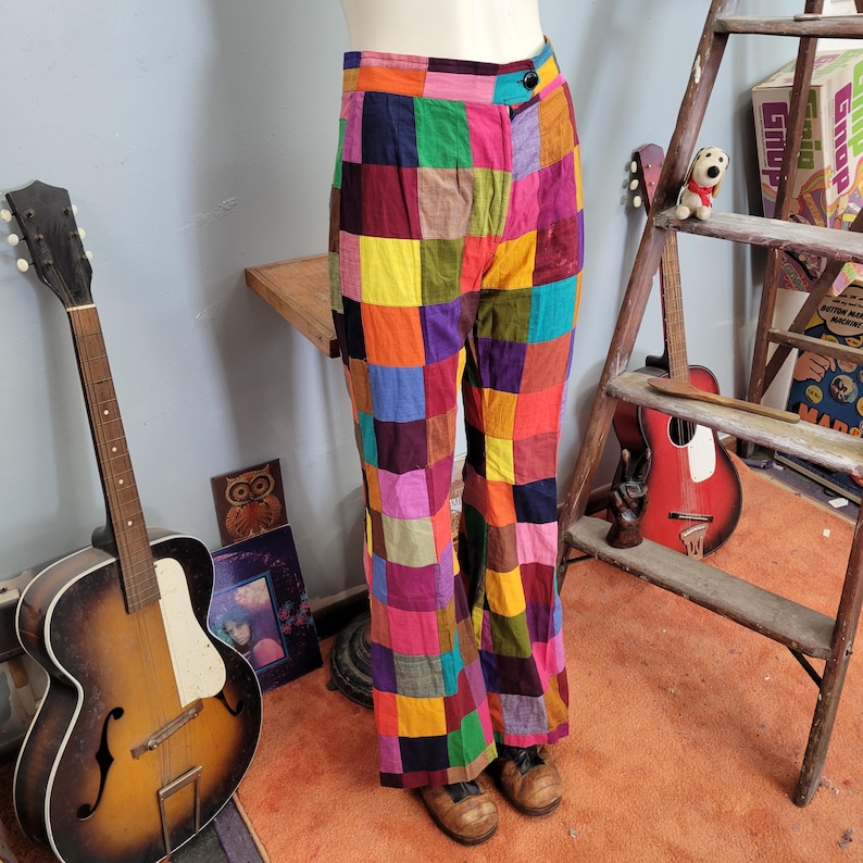 Vtg 70s Patchwork Bell Bottoms: Vintage Indian Cotton High Rise ...