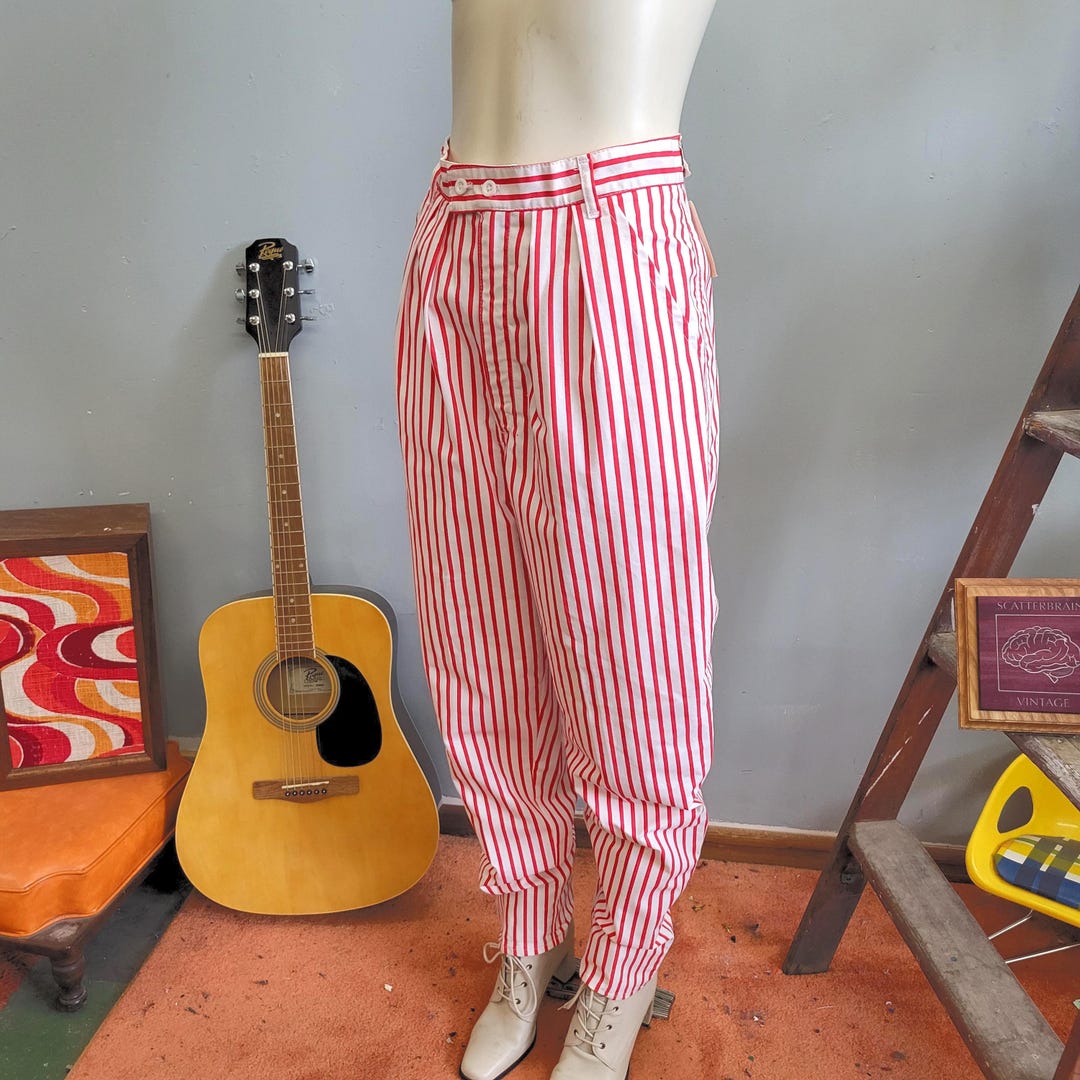 Vtg 90s Deadstock Pinstripe Trousers: Size 28 Vintage Red White Cotton ...