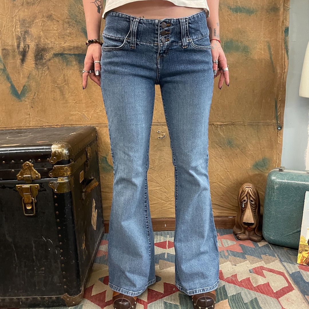 Vtg Y2k LOW RISE JEANS // Vintage Paris Blues Medium Light Wash Flare ...