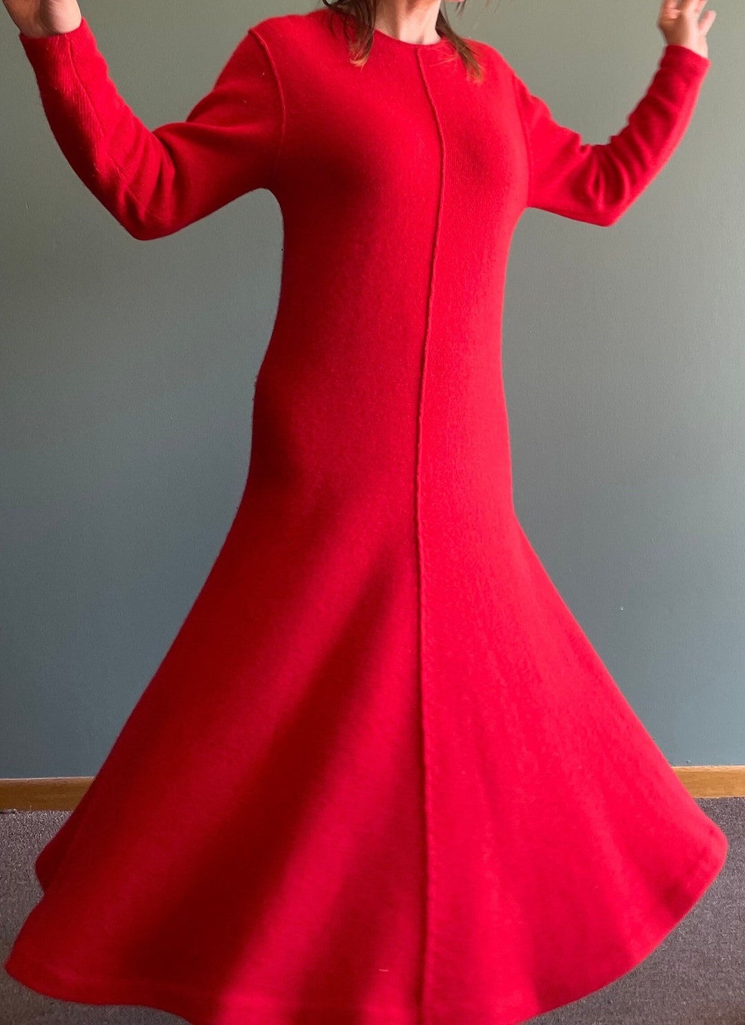 Vtg 80s RED Angora SWEATER DRESS ꕤ Adrienne Vittadini ꕤ Flowy Twirly ...