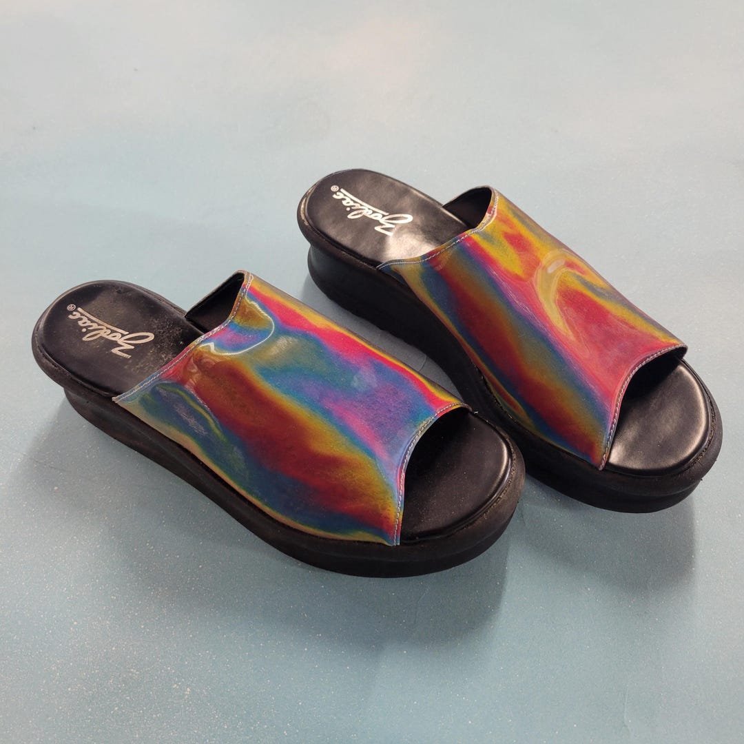 Vtg 90s PSYCHEDLIC IRIDESCENT VINYL Platforms // Vintage Womens Size 8 ...