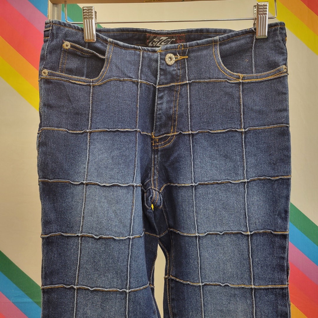Vtg 90s PATCHWORK FLARE JEANS // Vintage Lazer Vintage 27 Geometric ...