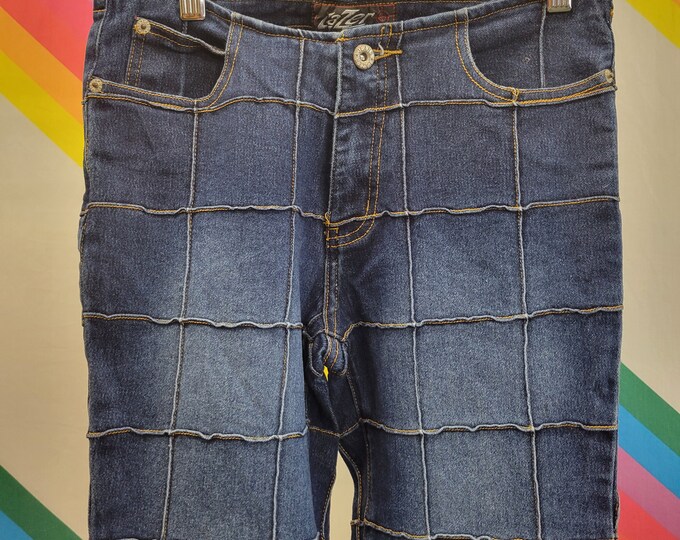 Vtg 90s PATCHWORK FLARE JEANS // Vintage Lazer Vintage 27 Geometric ...