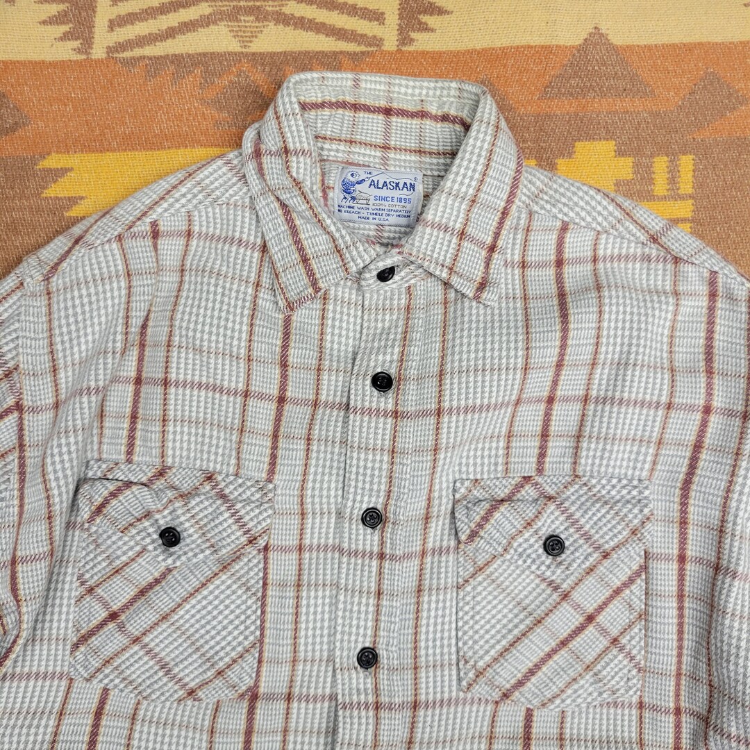 Vintage 70s 80s FLANNEL Plaid ALASKAN Long Sleeve Button up Cotton ...