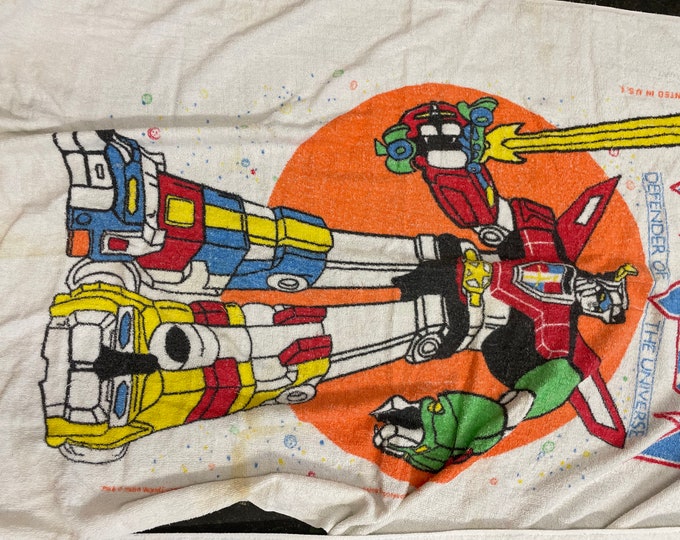 Vtg Voltron Beach Towel 80s Robot Cartoon Bright Pop Culture Sci Fi ...