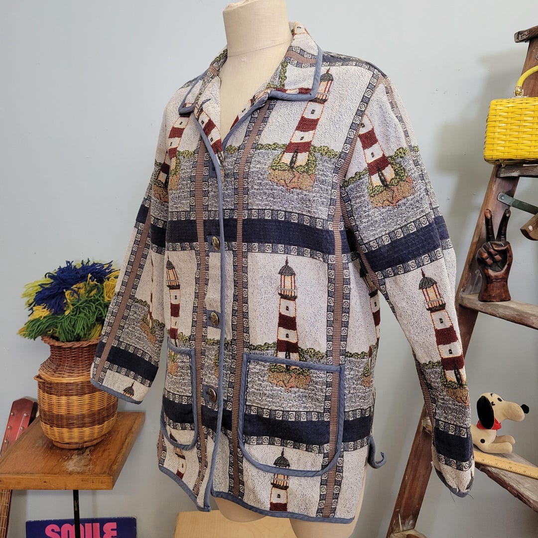 Vtg 80s LIGHTHOUSE TAPESTRY JACKET // Vintage Blair Large Womens ...