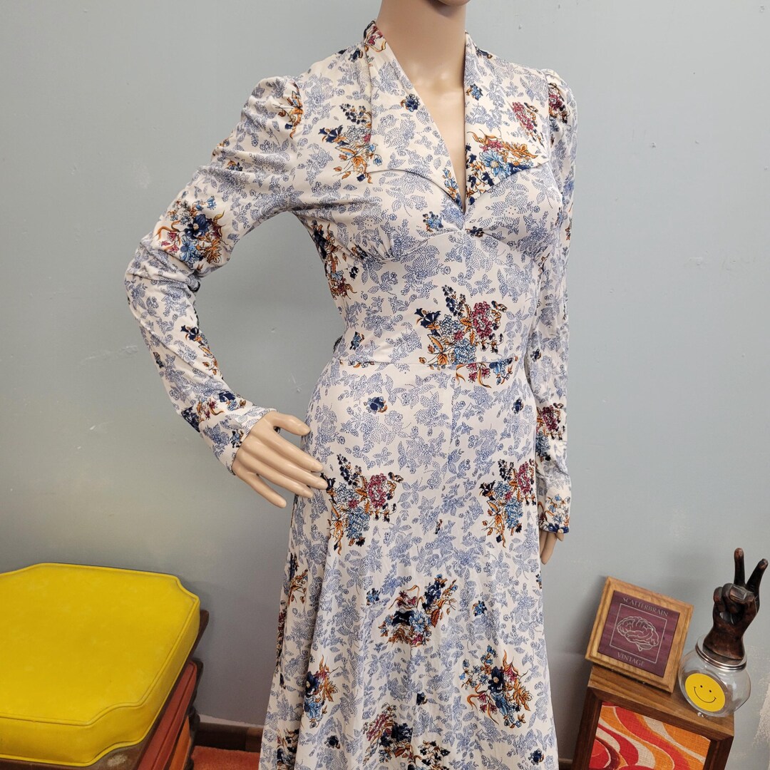 Vtg 70s Ditsy Floral Dress: Vintage Cottage Core Puffed Sleeve Autumn ...