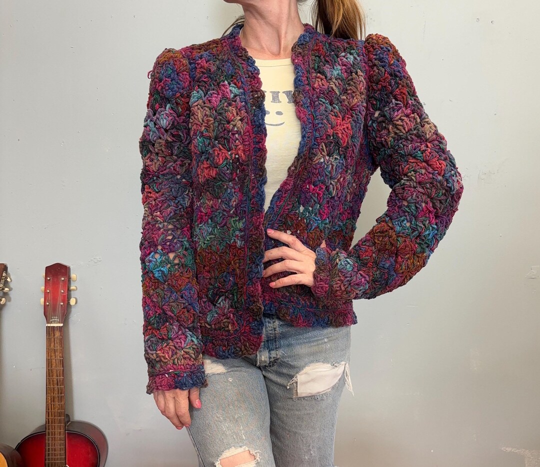Vtg 80s JEWEL TONES SWEATER // Vintage Estelle 1986 Hand Woven ...
