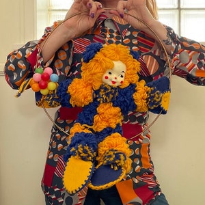 Vintage One of A KIND 60s Macrame Clown Wall Art / Bright Primary Color ...