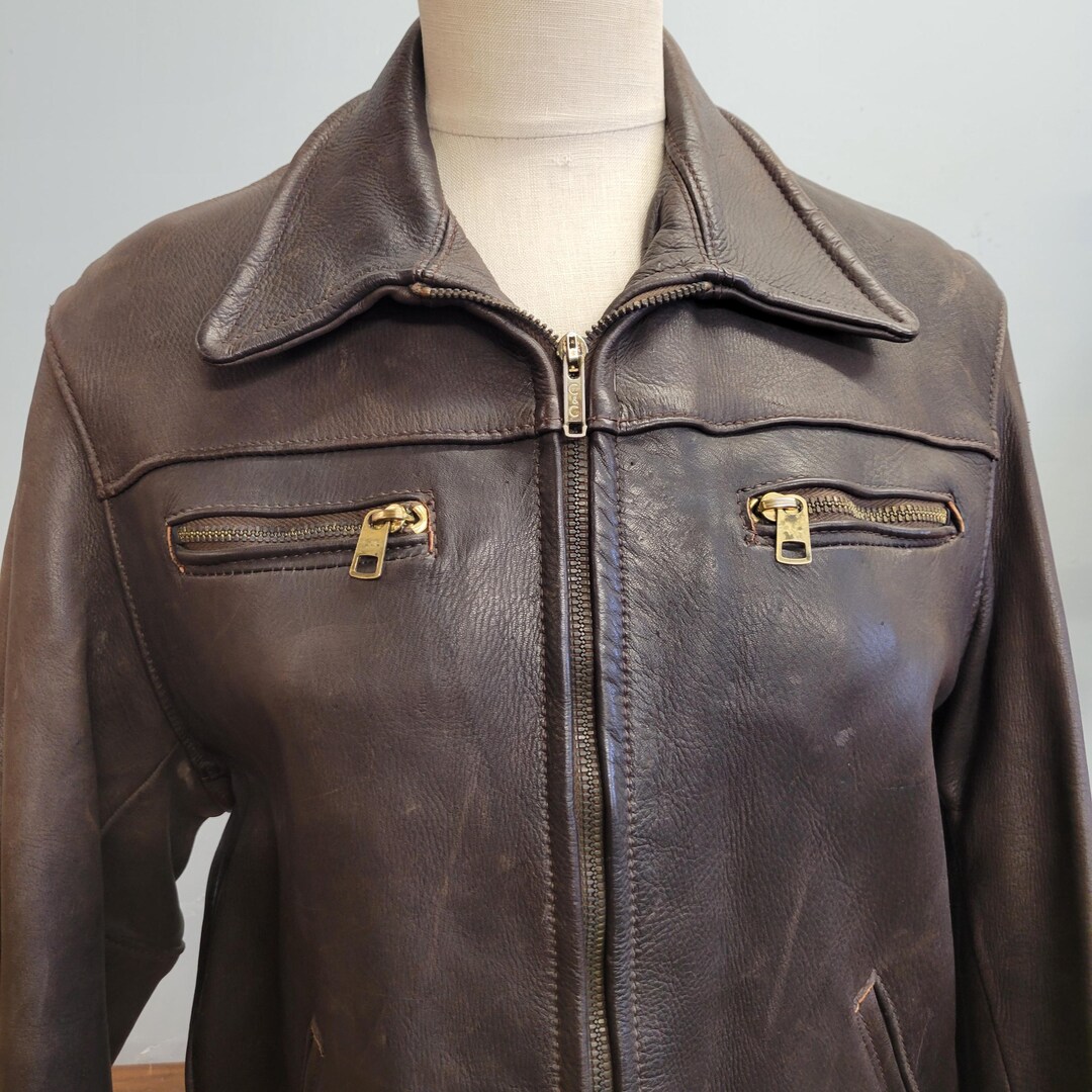 Vtg 60s LEATHER JACKET // Vintage Uber Owatonna Minnesota Western Brown ...