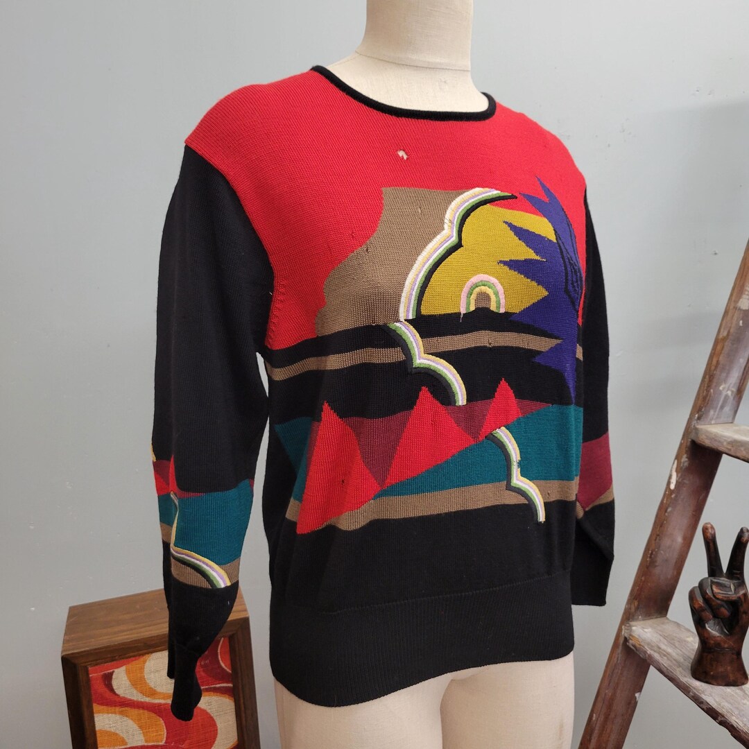 Vtg 70s Abstract Wool Sweater: Vintage Embroidered Psychedelic Large ...