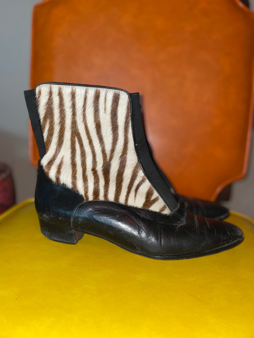 Vtg 90s ZEBRA PRINT Ankle Boots // Vintage Furry Striped Beatle Boot ...