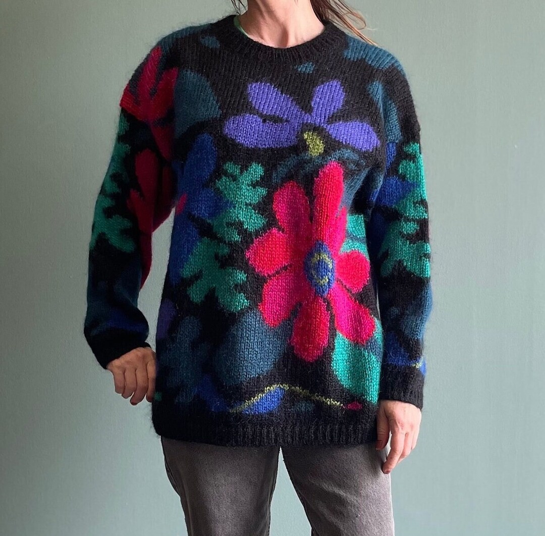 Vintage 90s Mohair Flower Power Sweater: Fuzzy Floral Valley Style - Etsy