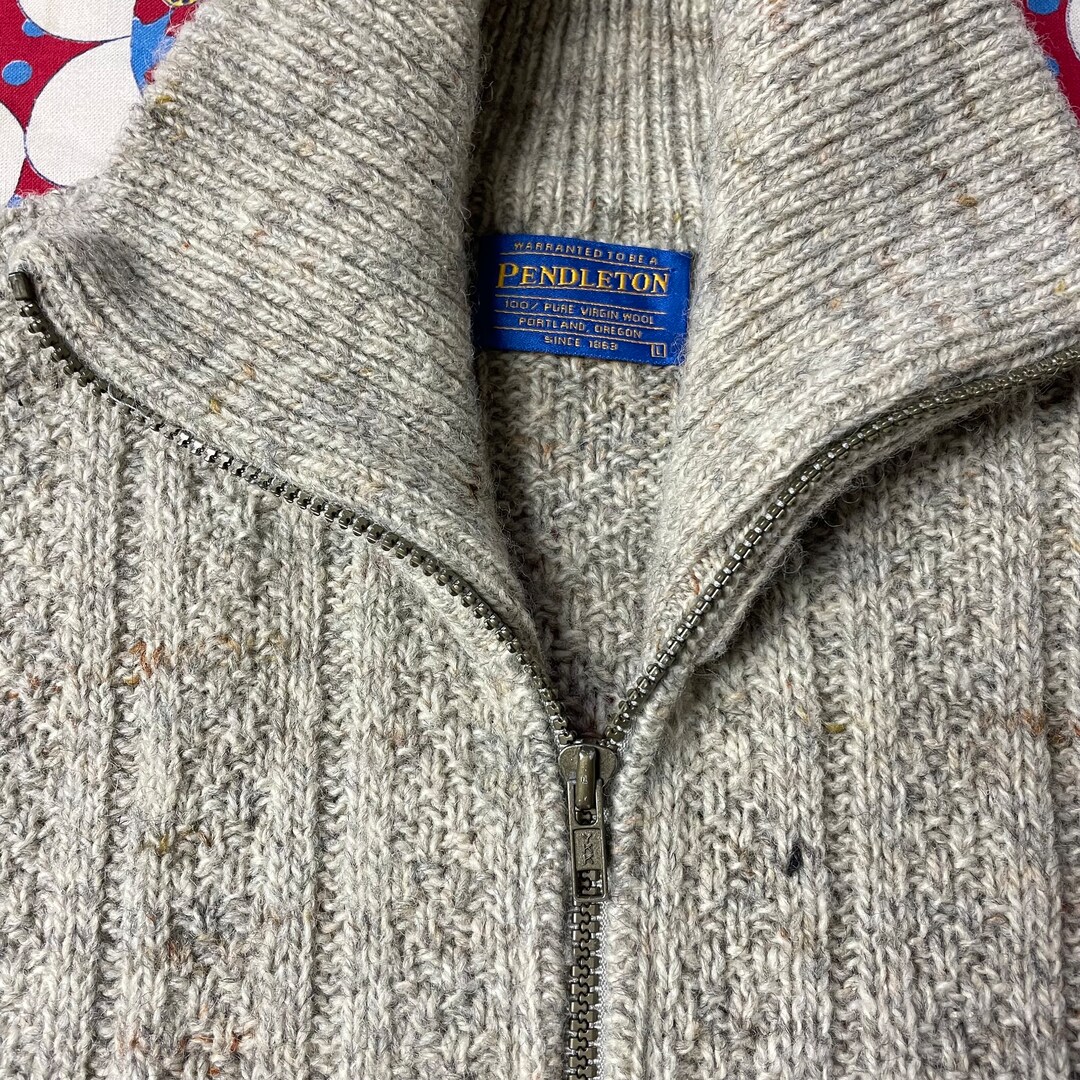 Vtg 80s COLLARED PENDLETON SWEATER // Vintage Beige Gray Zip up ...