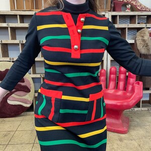 Vtg 60s Mod Primary Colors Striped Dress With Pockets Ronterri 70s ...