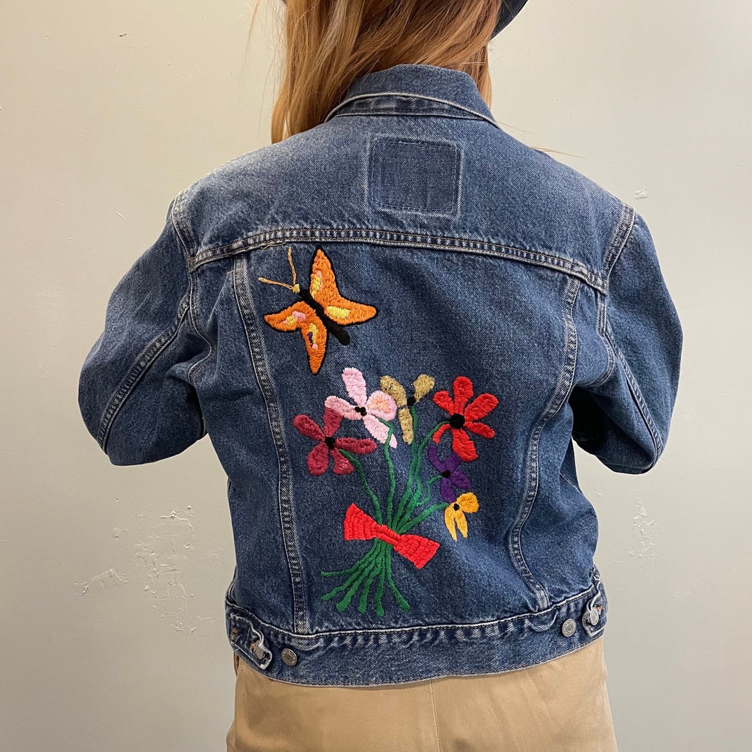 Vtg Levis BUTTERFLY EMBROIDERED Jean Jacket ꕤ ꕤ ꕤ 70s Hippie Retro ...