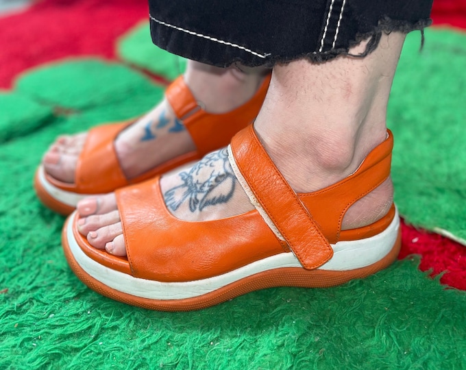 Vintage Y2K Neon Orange Platform Sandals / Fornarina 90s Chunky Sandals ...