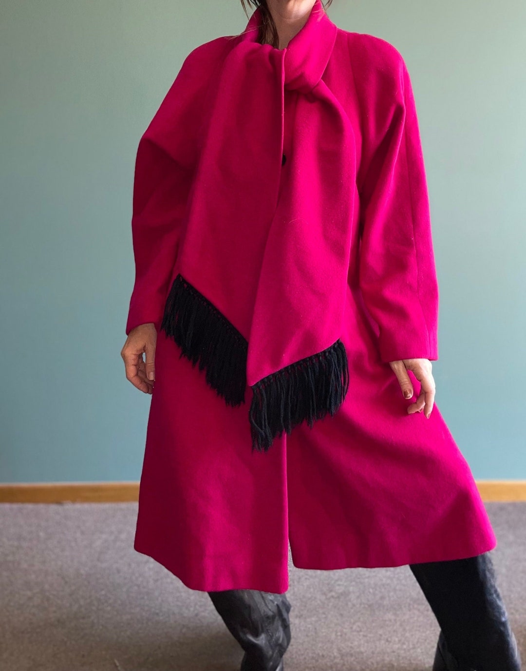 Vintage Fuchsia Wool Coat With Scarf: Oversized Winter Jacket - Etsy