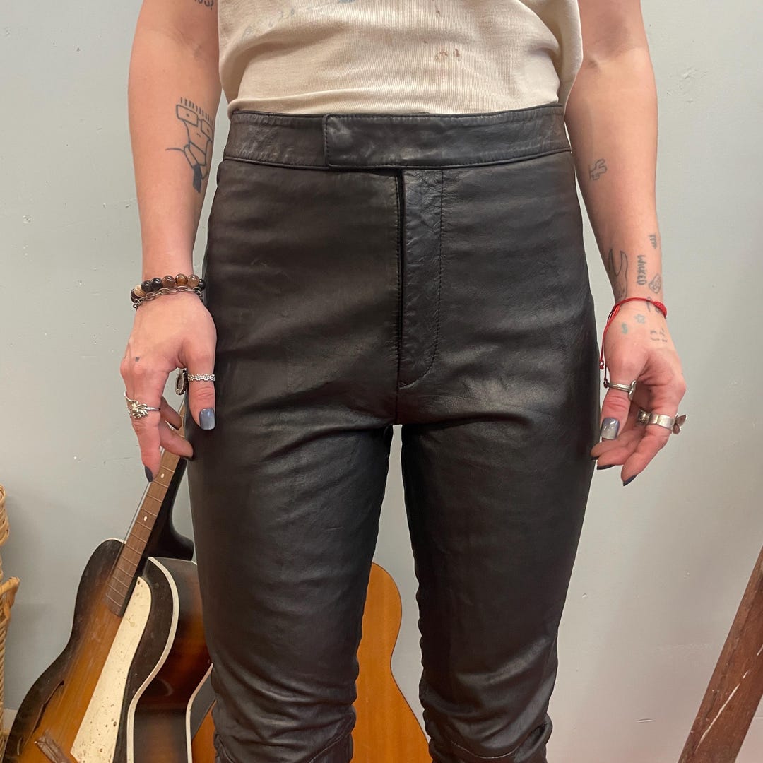 Vtg 80s BLACK LEATHER PANTS // Vintage 90s Matrix Mod Tapered Soft Goth ...