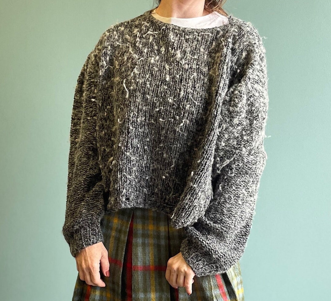 Vtg 80s SUPER FUZZY SWEATER // Vintage Silver Oversized Slouchy Shaggy ...