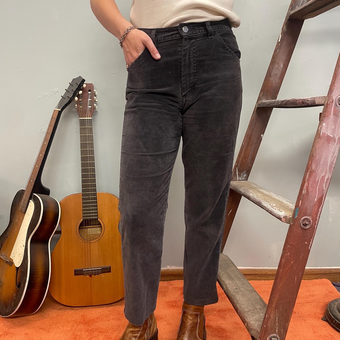 Vtg 70s GRAY CORDUROY PANTS // Vintage Light Black Slate Grey Velour ...