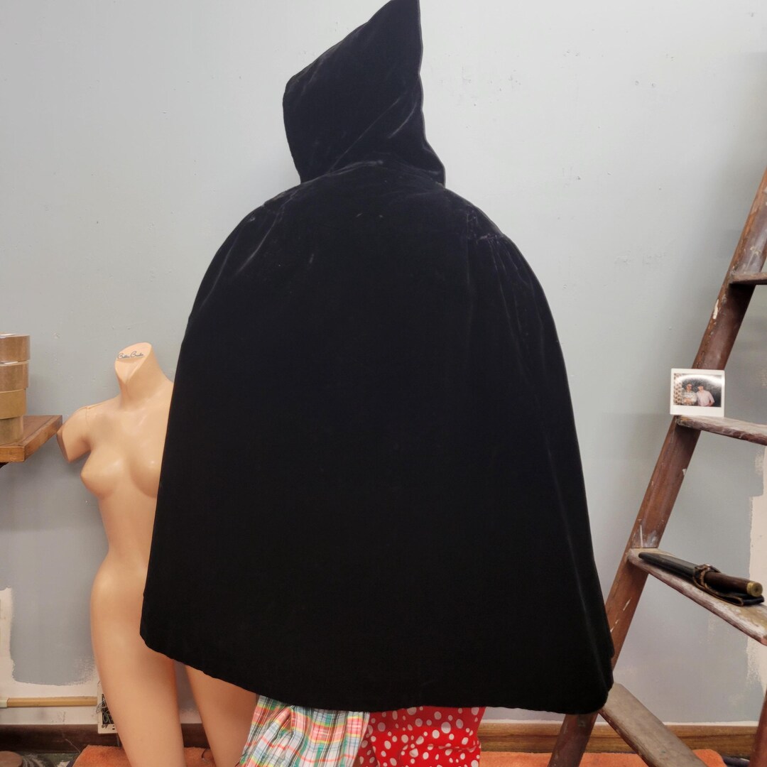 Vtg 40s HOODED BLACK VELVET Cape // Vintage Midcentury Pristine ...