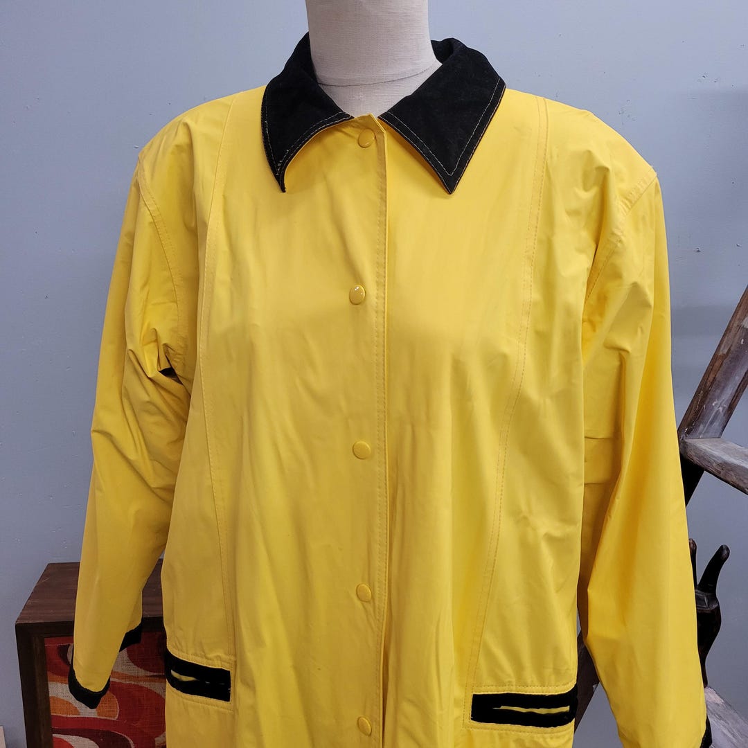Vtg 80s YELLOW VINYL RAINCOAT Vintage Large Unisex Misty Harbor Black ...