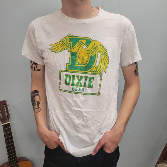 70s DIXIE BEER TSHIRT // vintage water print paper th… - Gem