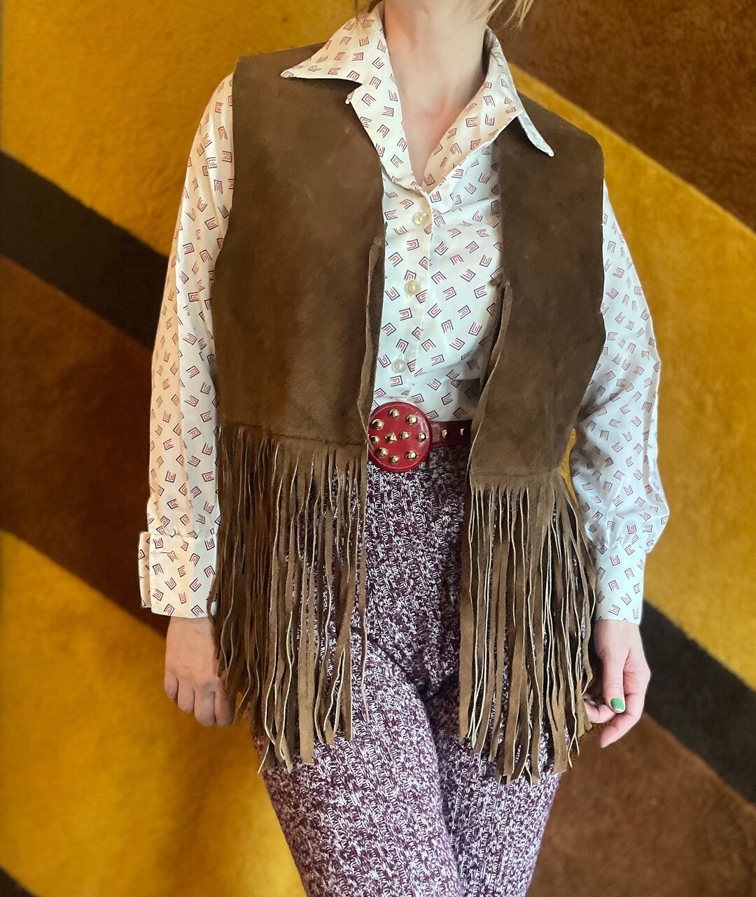 Vtg 70s BROWN SUEDE FRINGE Vest // Vintage Hippie Guru Western ...