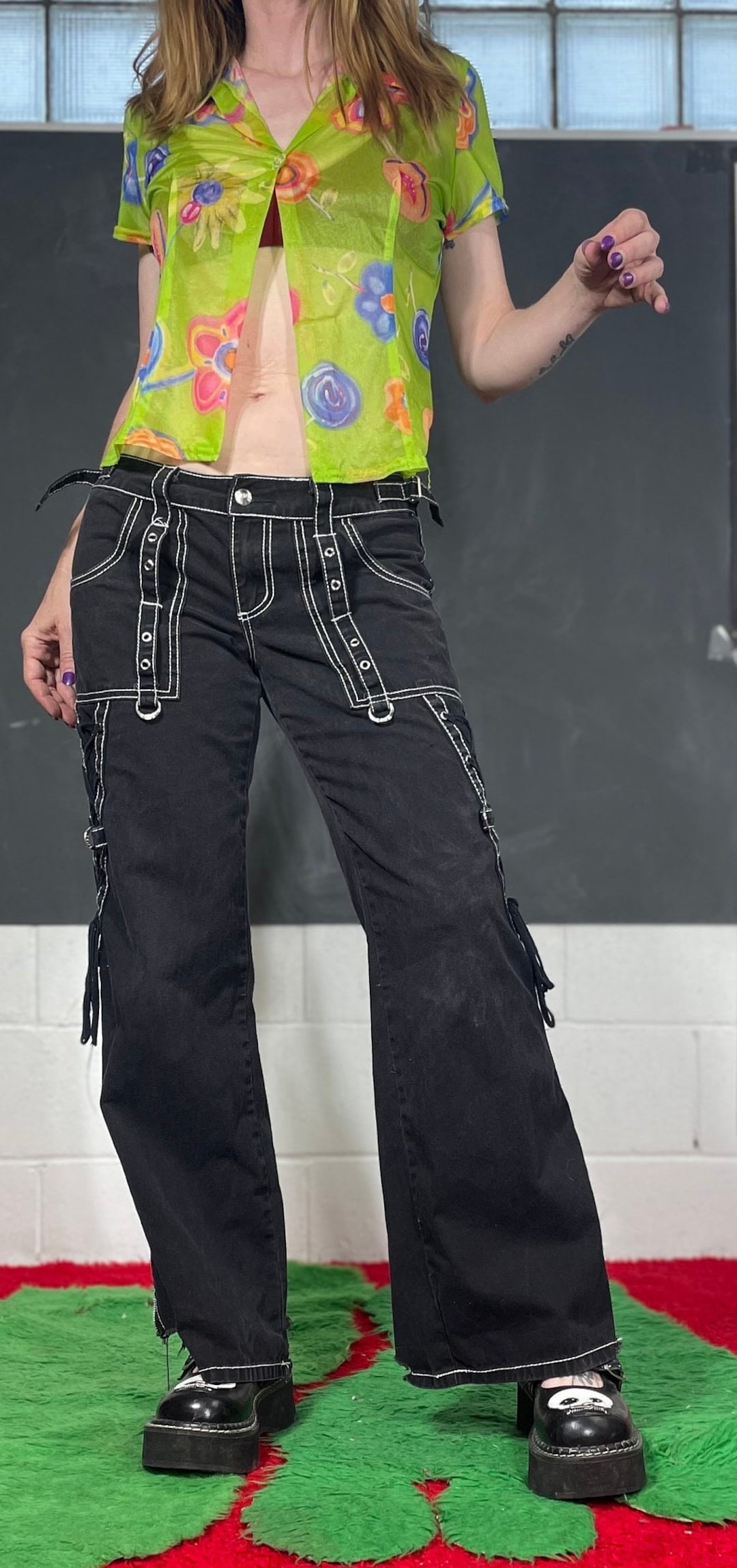 Vintage Y2K Daang Goodman Tripp NYC Black Pants / Goth Chains and Zippers Wide Leg Pants / OG ...