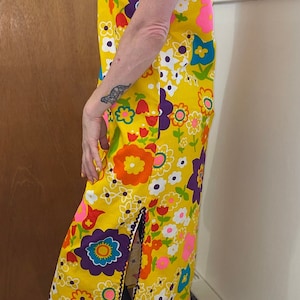 Vintage 60s Flower Power Dress / Bright Vivid Yellow Day Glow ...