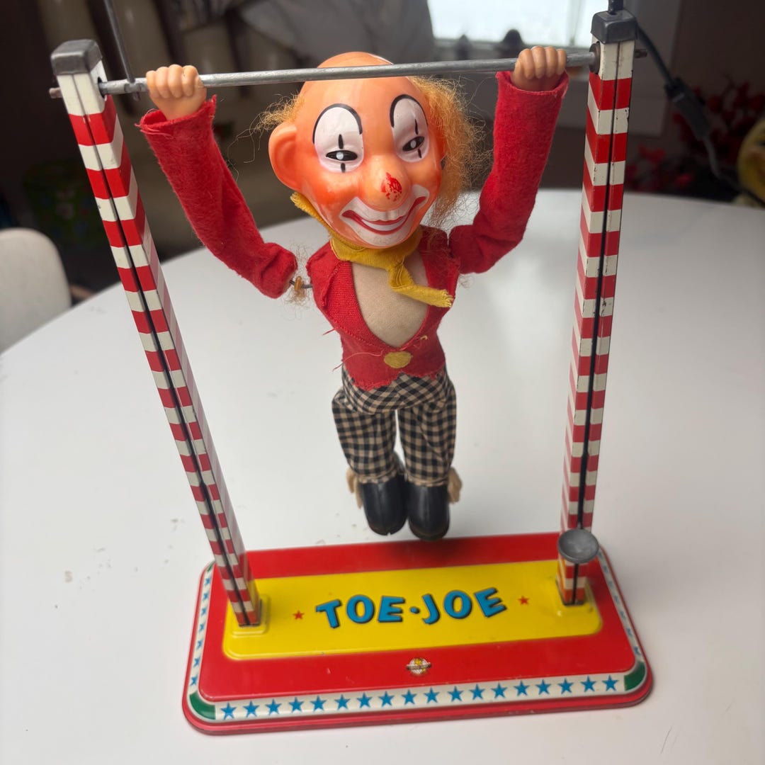 Vtg 1950s Toe Joe : Vintage CIRCUS CLOWN TIN Acrobatic Wind up Metal ...