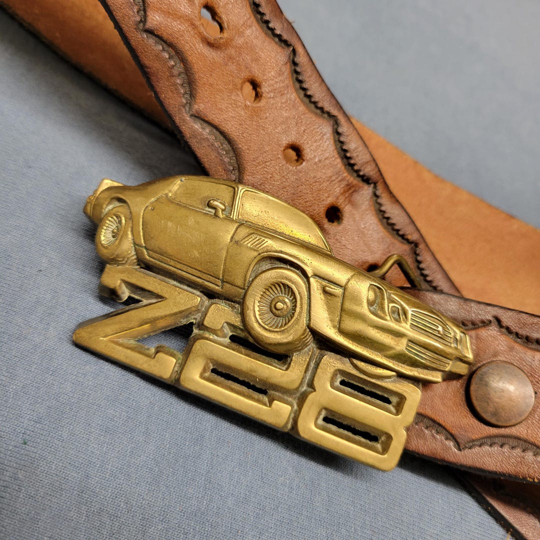 Vtg 70s CAR BUCKLE & BELT // Vintage Z28 Chevy 1979 Solid Brass Baron ...