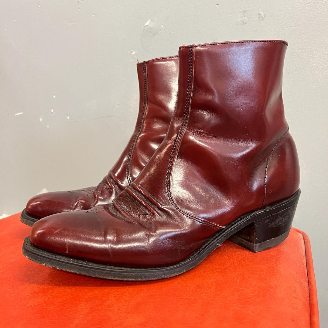Vintage 60s Leather Beatle Boots: Mens Size 12 Brown Burgundy Mod Ankle ...