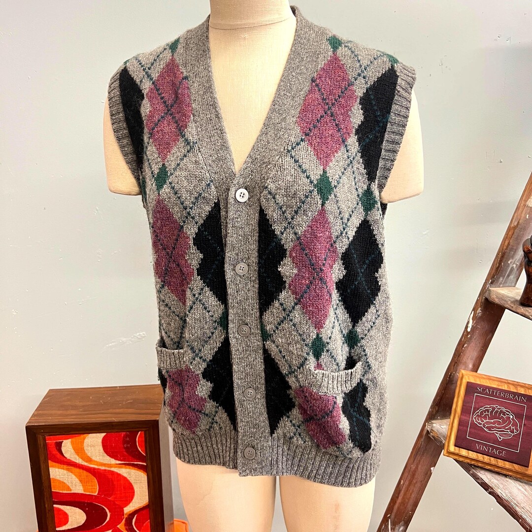 Vtg 70s ARGYLE SWEATER VEST : Intage Mcgregor Large Wool Cardigan ...