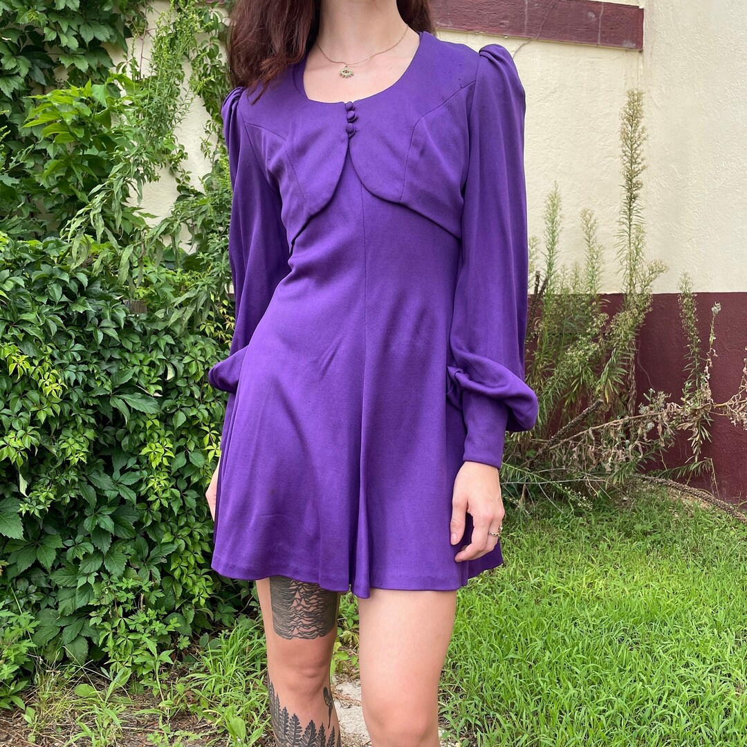 Vtg 70s YOUNG INNOCENT ARPEJA Dress // Stunning Bright Purple 2 Piece ...