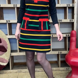 Vtg 60s Mod Primary Colors Striped Dress With Pockets Ronterri 70s ...