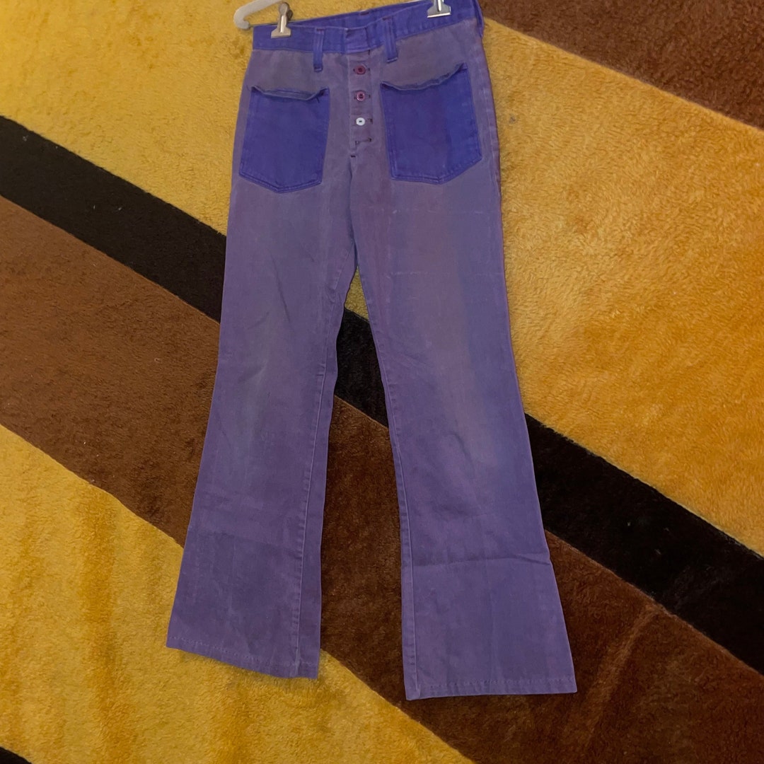 Vintage 60s 70s Peter Max Wrangler Style Two Tone Purple Pocket Flare ...