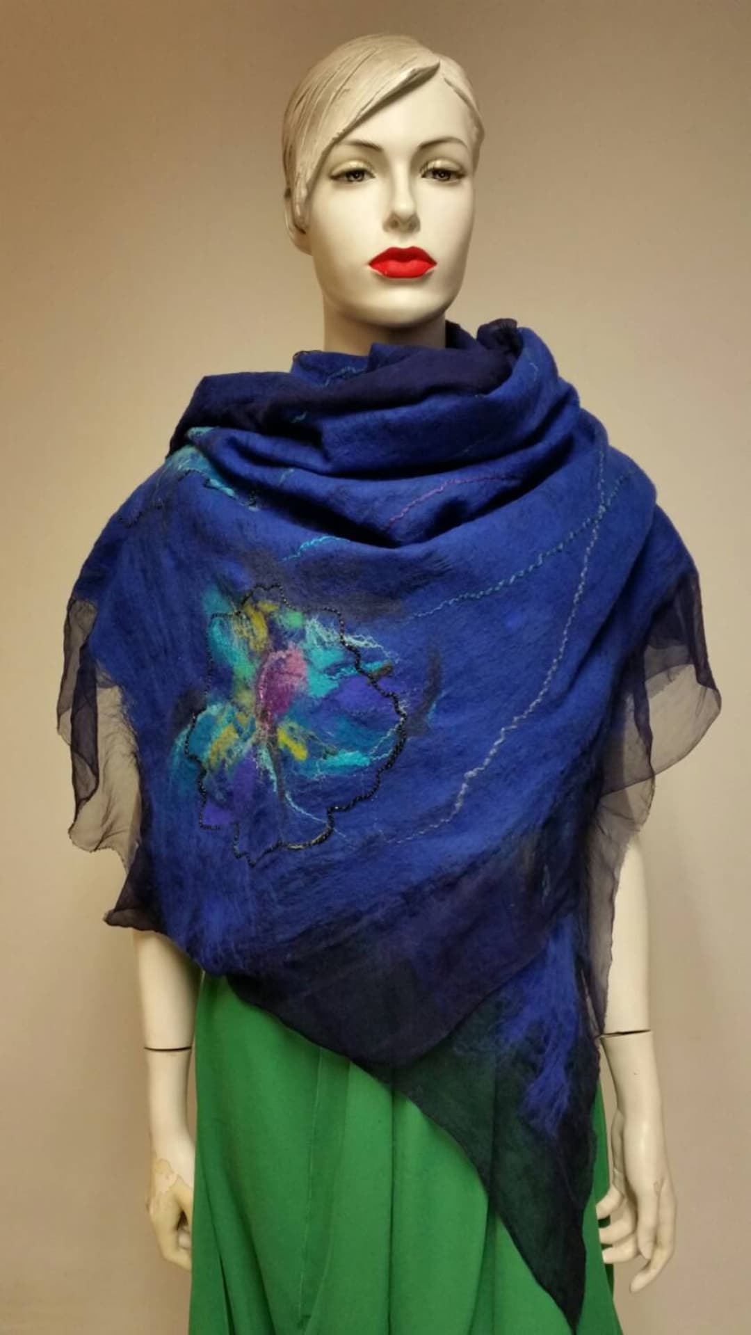 Cobalt Nuno Felt Shawl: Hand-felted Merino Wool & Silk Chiffon - Etsy