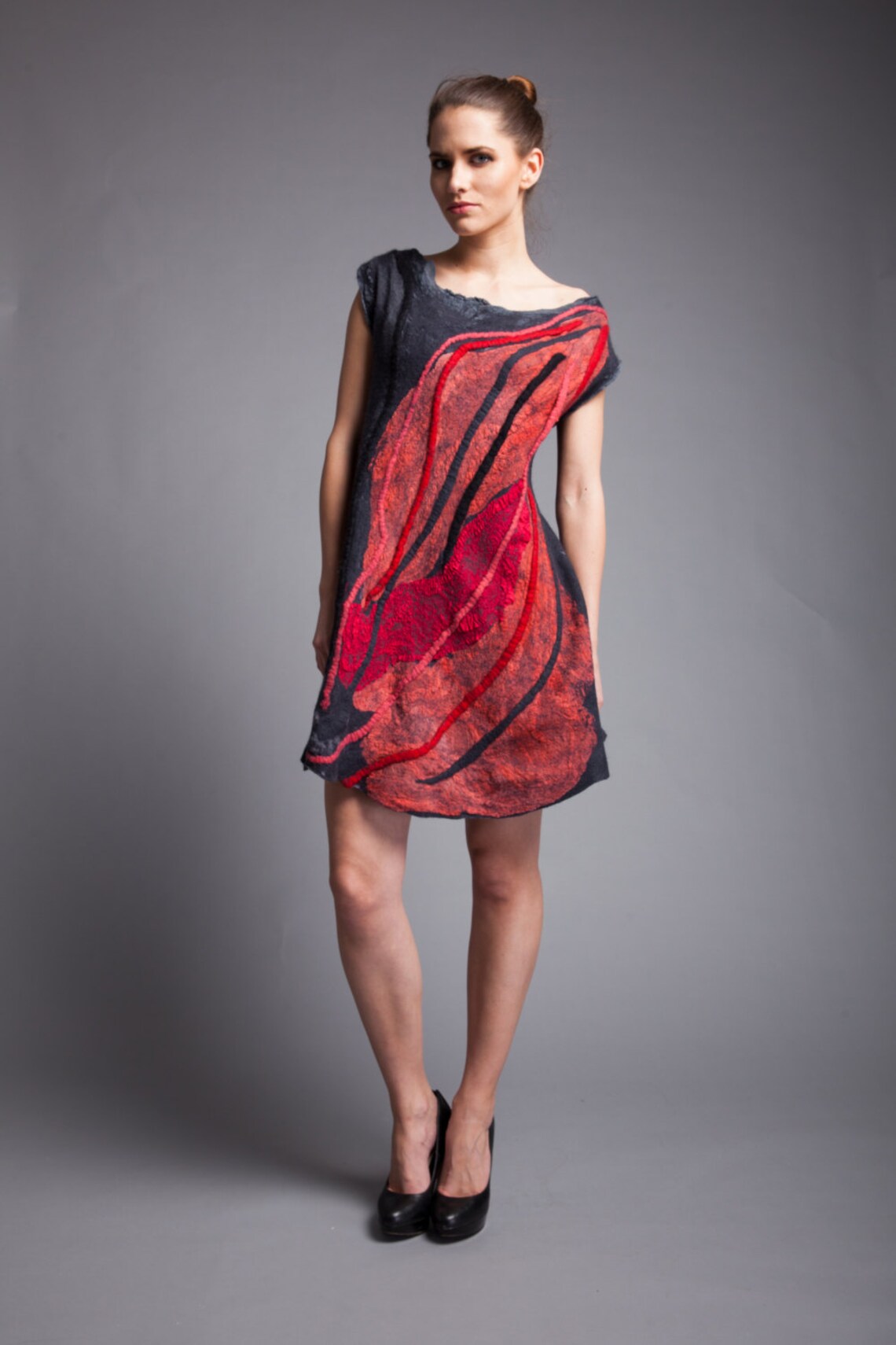 Unique Dress Merino Wool Red and Gray Wearable Art All Sizes Made to ...