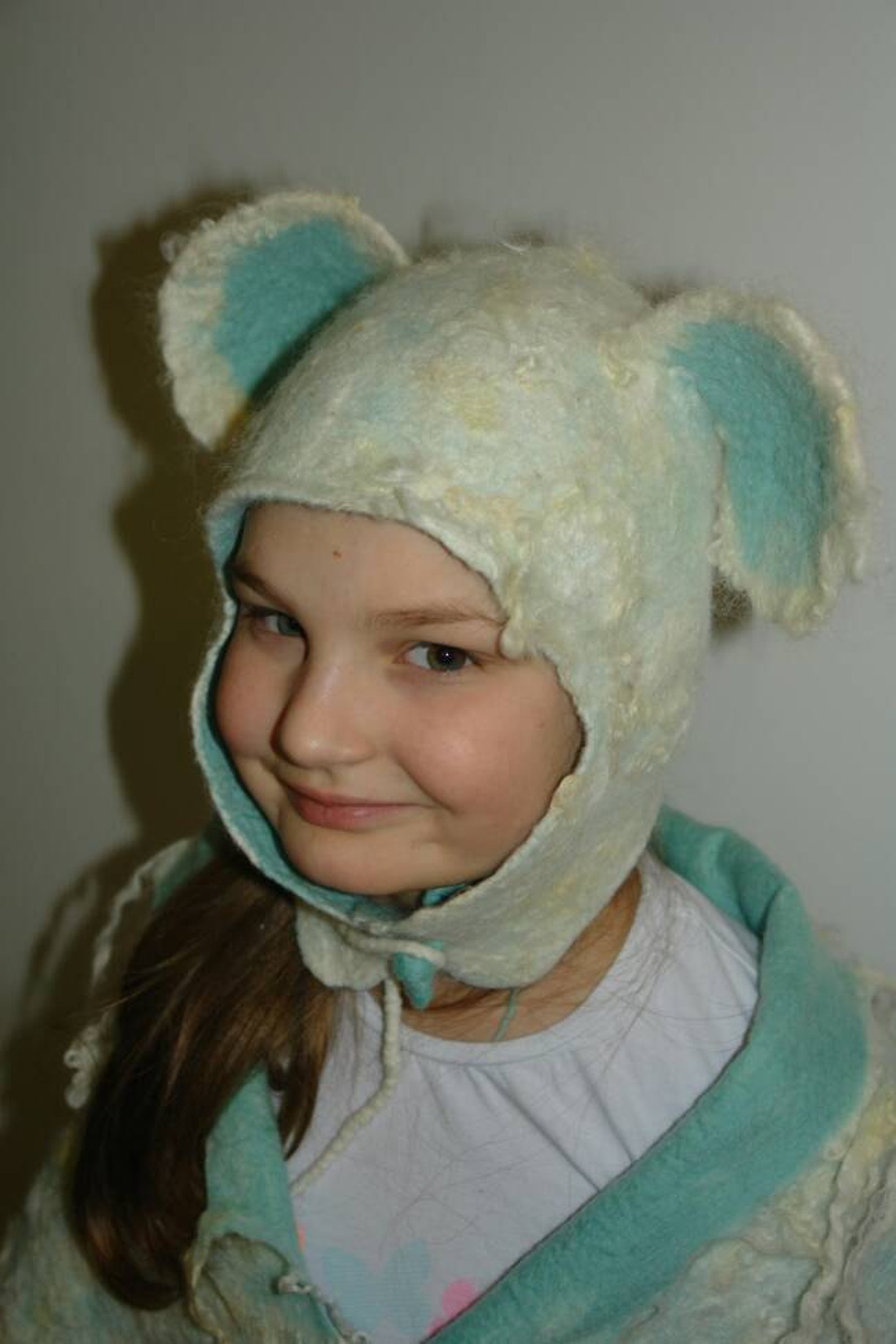 Hat With Mouse's Ears, Cap, Winter Hat, Felted Wool, Mint Little Mouse ...