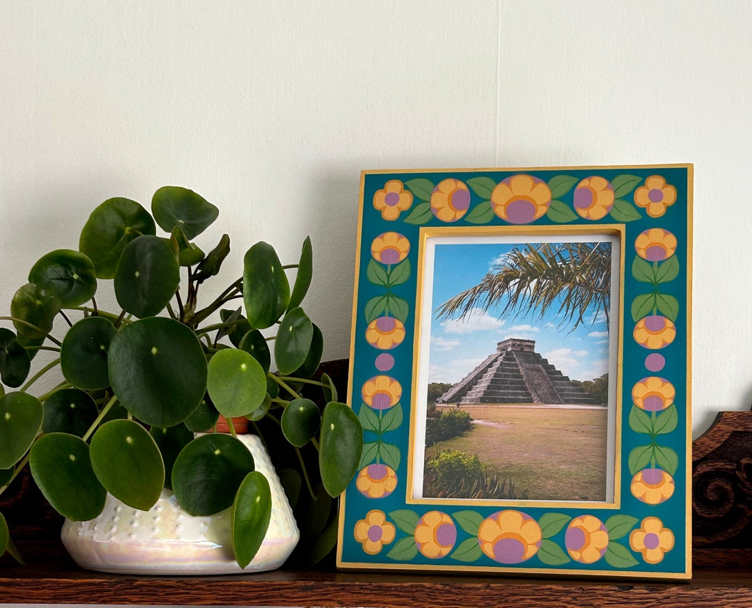 Large Wooden Photo Frame, Hand Painted With Floral 60s Inspired Design ...