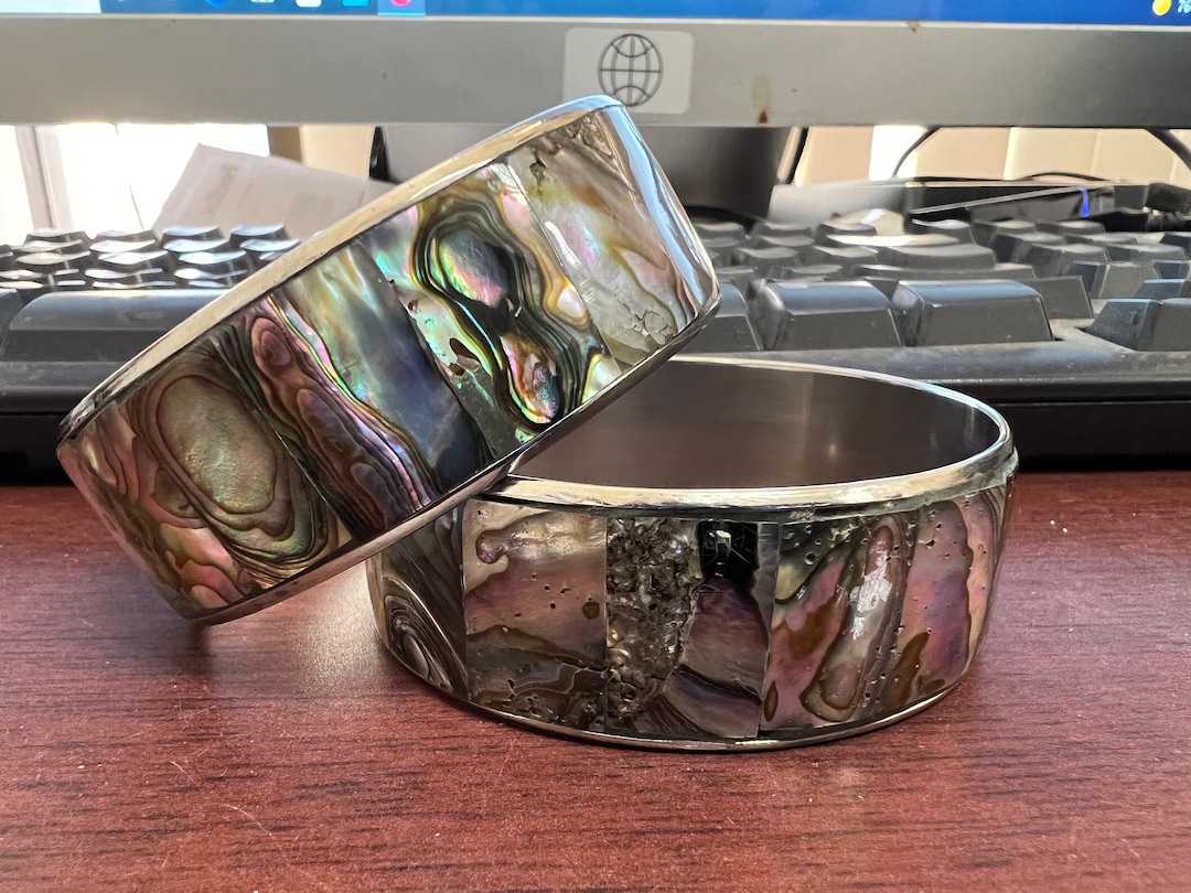 2 Pieces BLUE Green ABALONE Shell Inlay Bangle Bracelet - Etsy